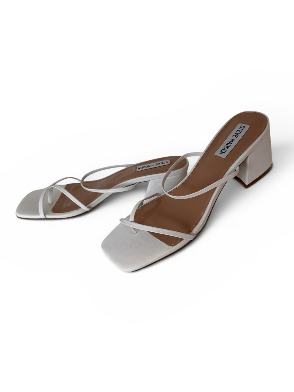 Steve Madden | Shoes | Steve Madden White Strappy Mule Sandals Block ...